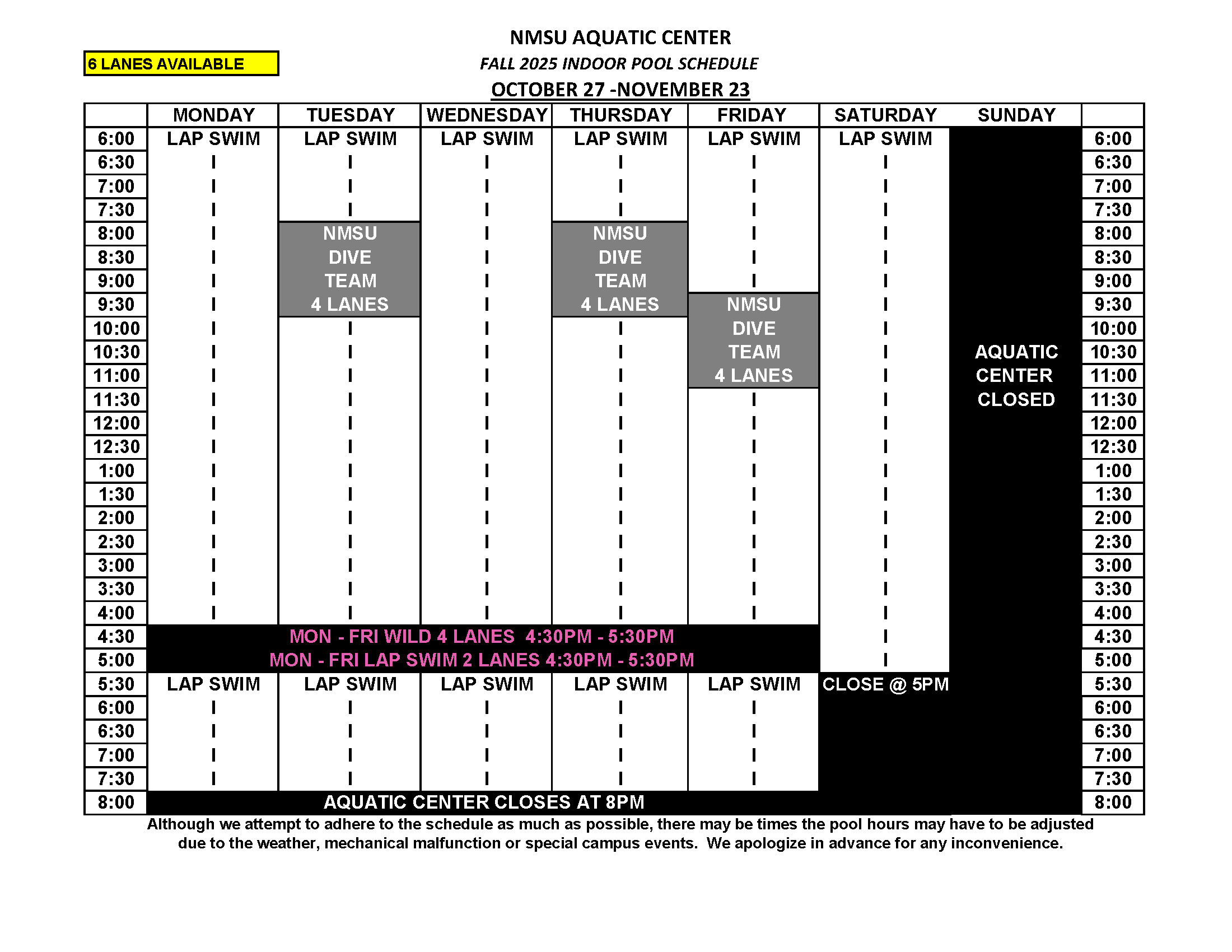 Indoor Pool Schedule | New Mexico State University | BE BOLD. Shape the ...