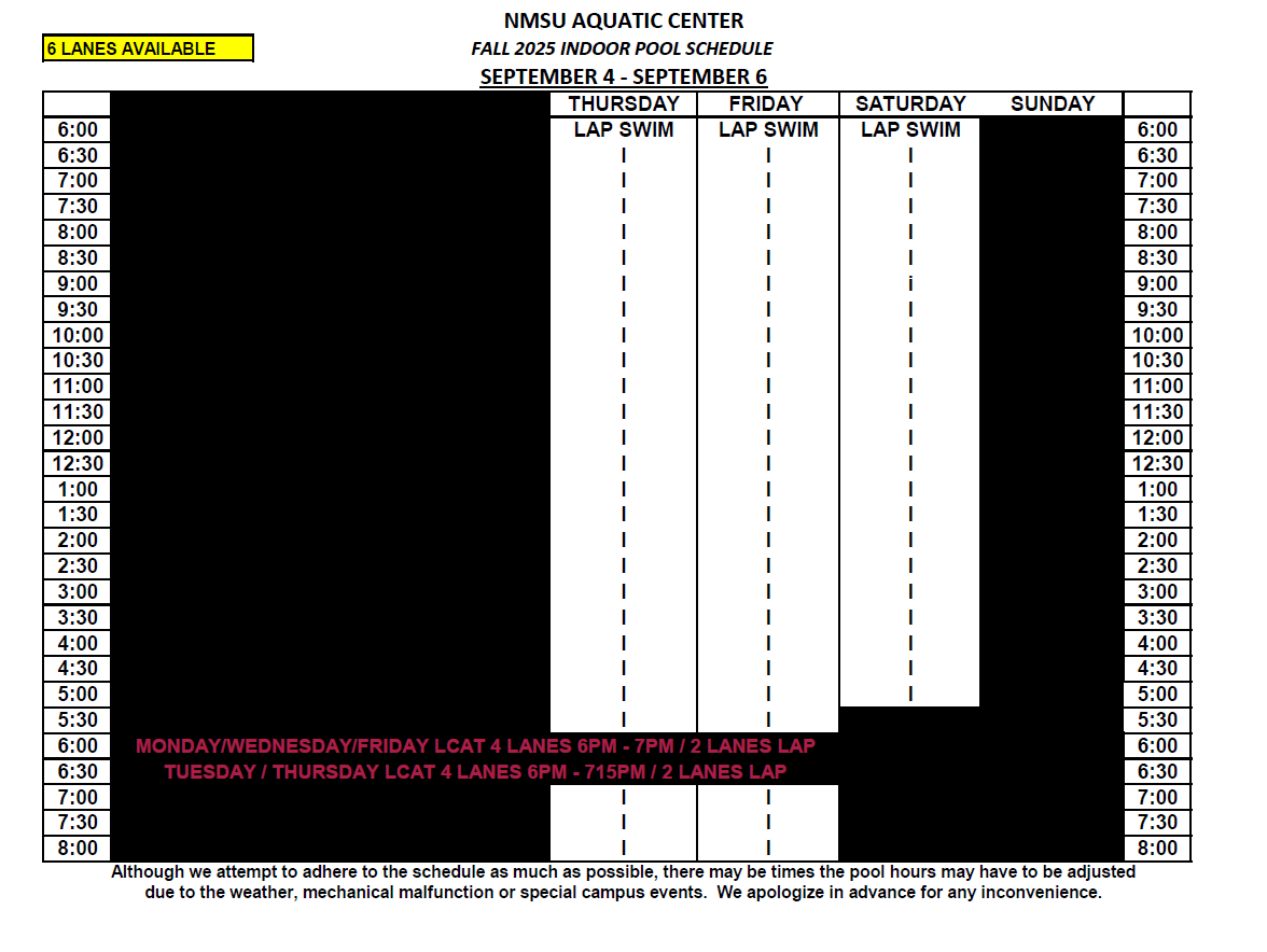 Indoor Pool Schedule | New Mexico State University | BE BOLD. Shape the ...